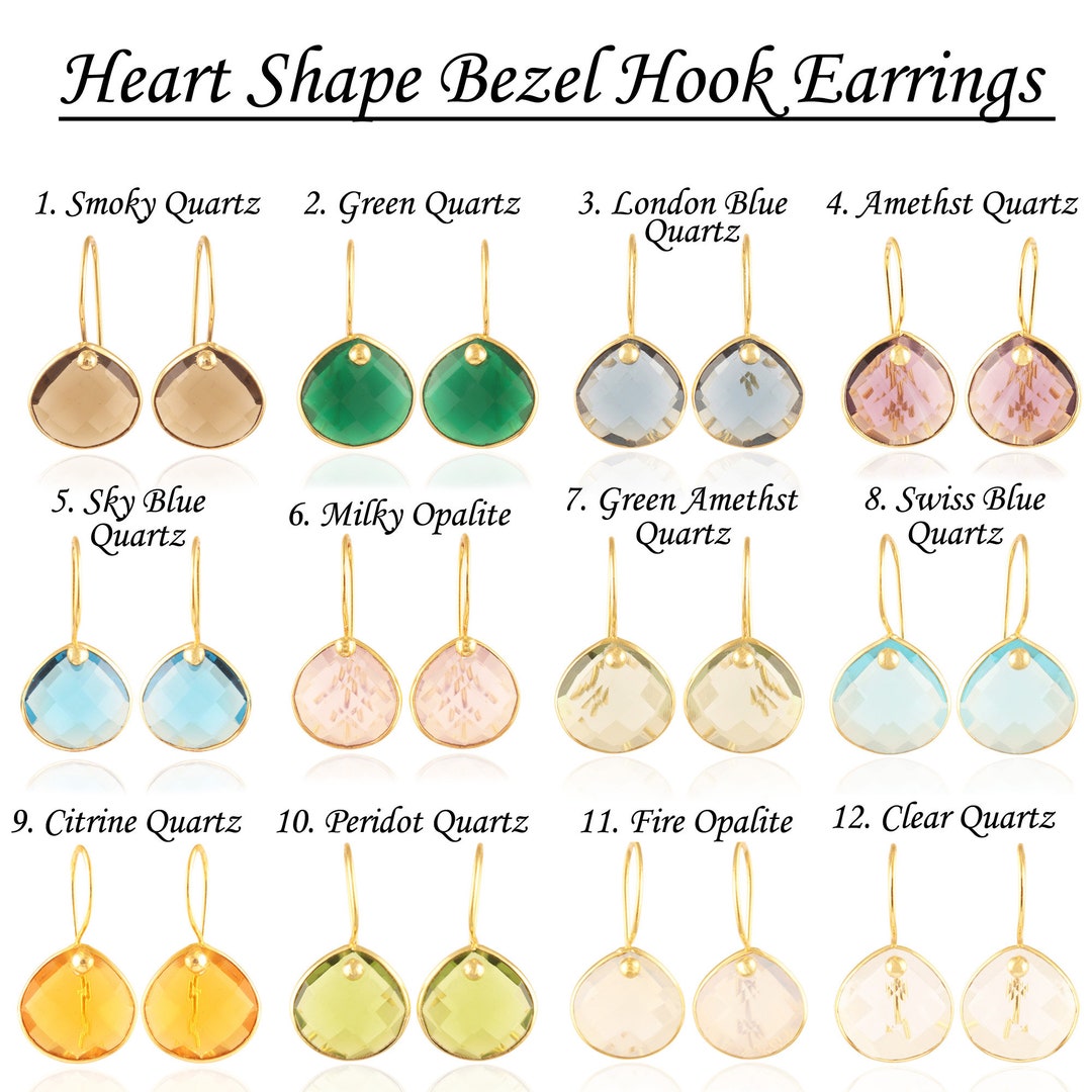 Hydro Quartz Gemstone Checker Cut Earring, Beautiful Heart Shape Gold ...