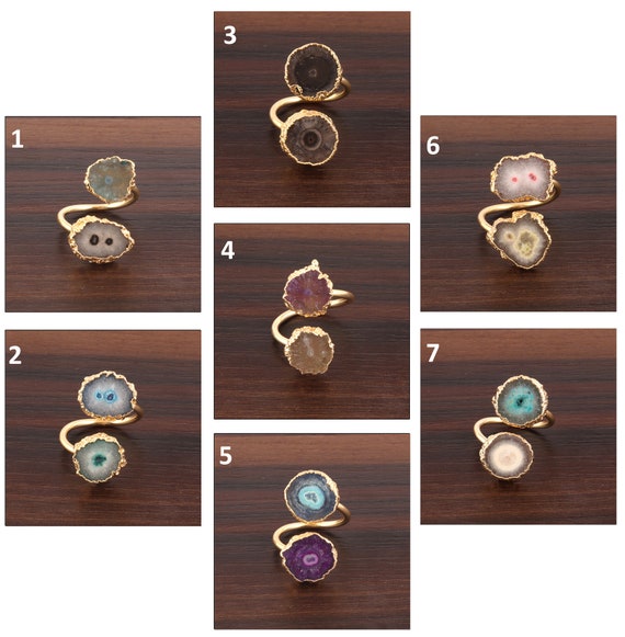 Solar Rings Natural Solar Quartz 24k Gold Plated Adjustable | Etsy