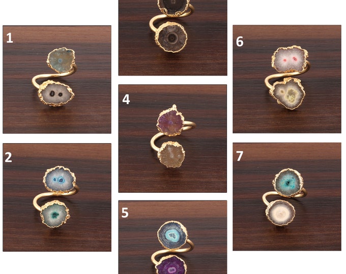 Solar Rings, Natural Solar Quartz 24k Gold Plated Adjustable Rings ...