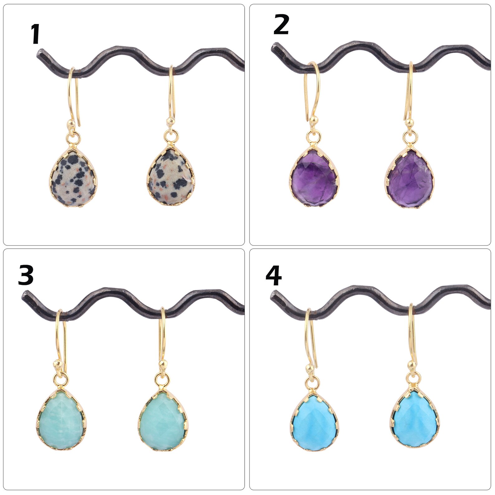 Pear Shape Gemstone Earring Natural Gemstone Gold Plated - Etsy