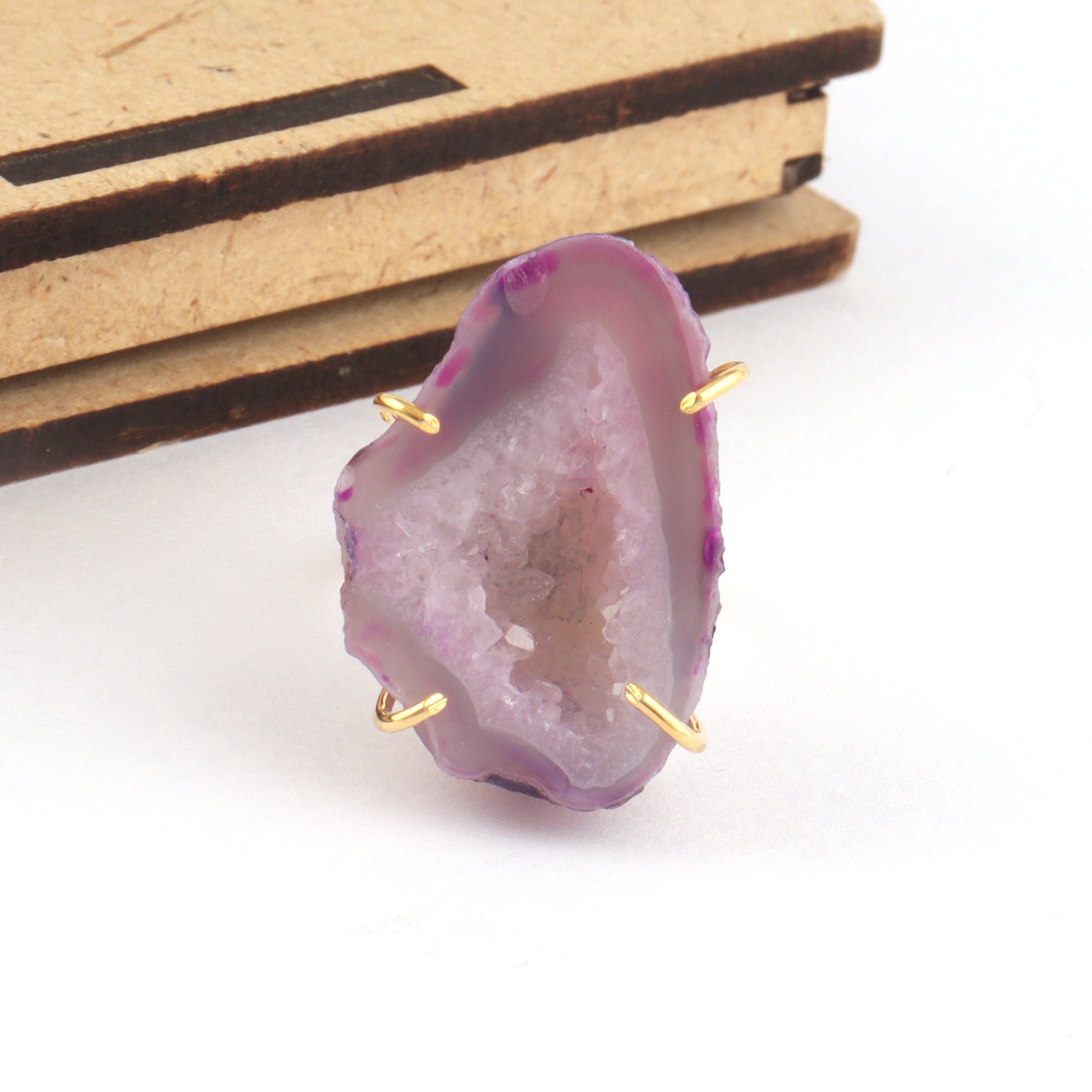 Big Size Geode Ring Pink Real Geode Druzy Gold Plated | Etsy