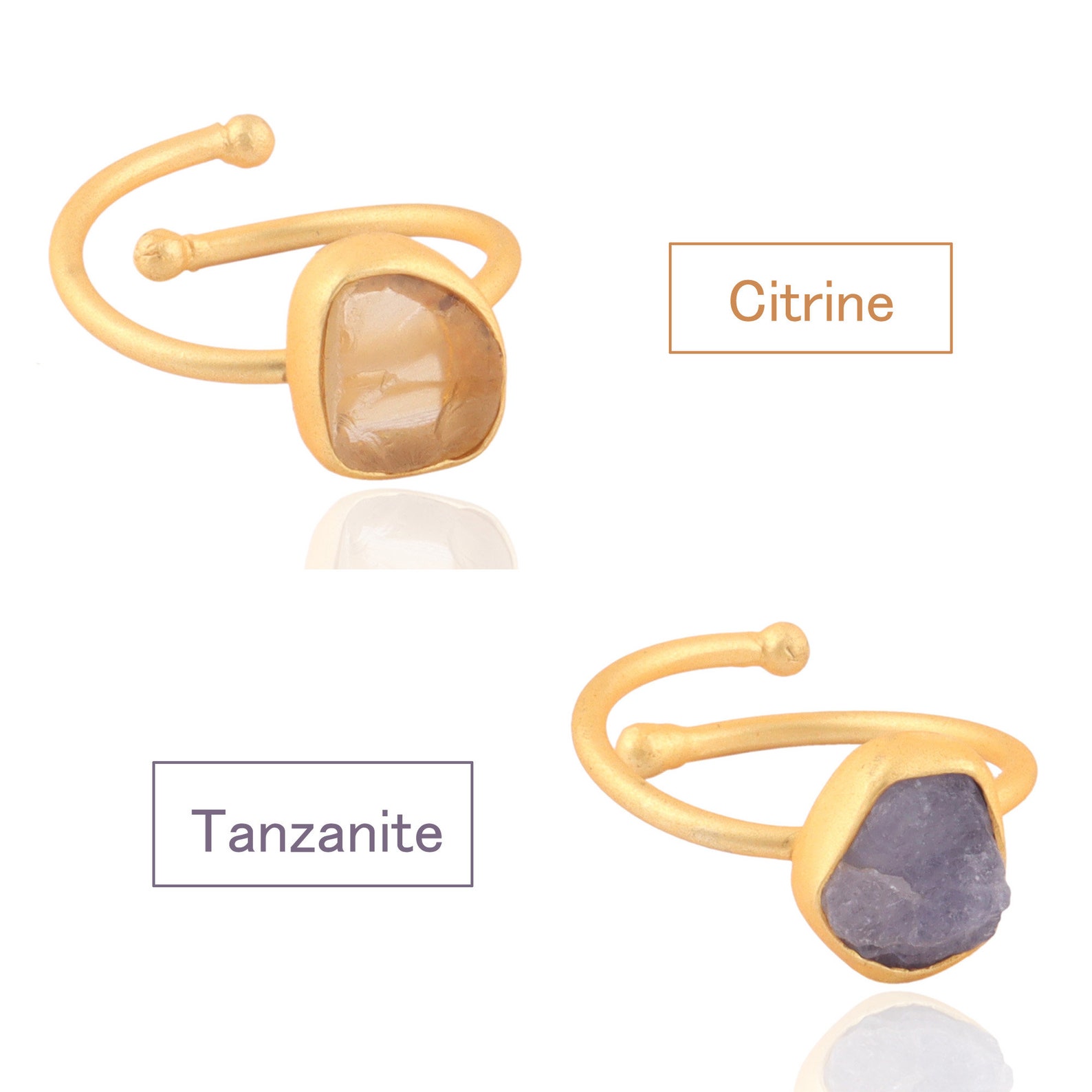 Raw Birthstone Ring Dull Gold Rings Real Gemstone Dull Gold - Etsy