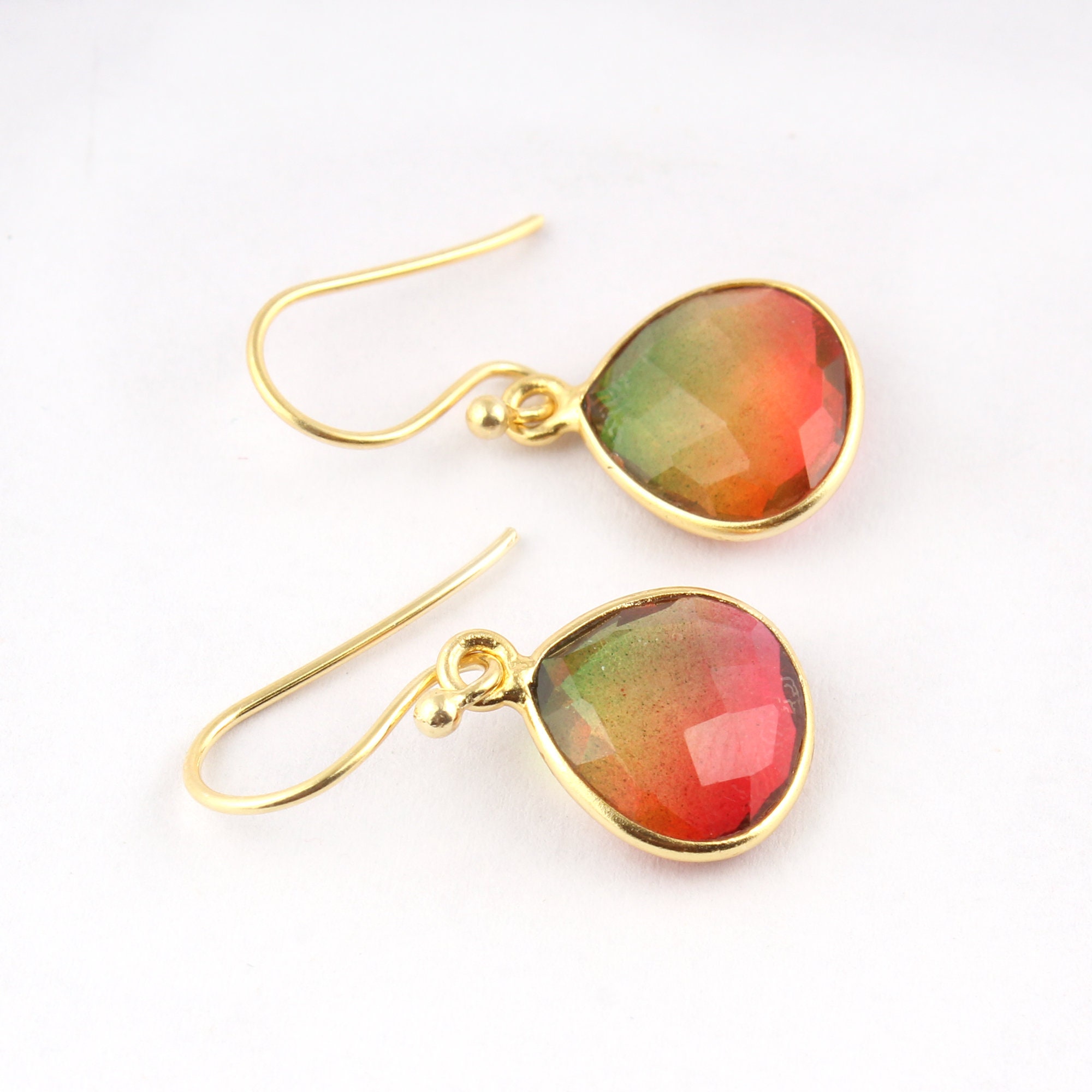 Doublet Quartz Earrings, Multi Color Doublet Quartz 925 Sterling Silver ...