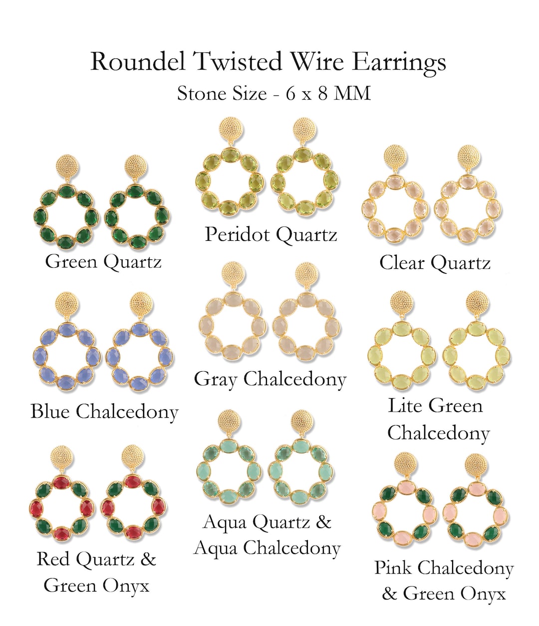 Chalcedony Quartz Gold Plated Dangle Earrings: Twisted Wire Studs - Etsy