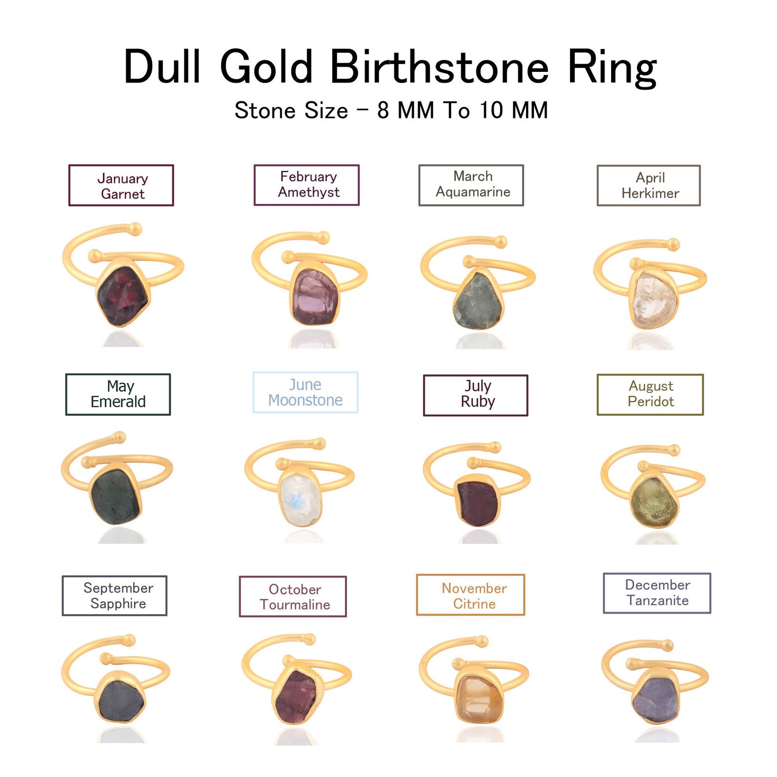 Raw Birthstone Ring Dull Gold Rings Real Gemstone Dull Gold - Etsy
