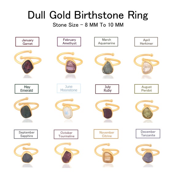 Raw Birthstone Ring Dull Gold Rings Real Gemstone Dull Gold - Etsy