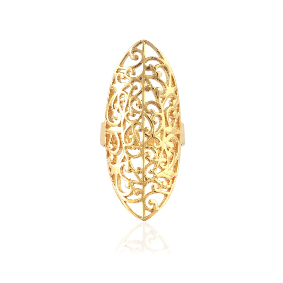 Statement Ring, Big Size Brass Rings Gold Plated Long Ring Geometric ...