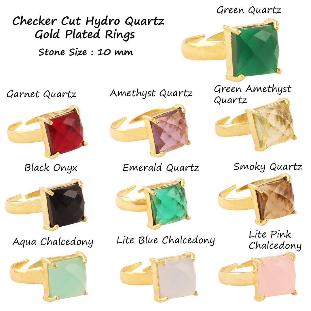 Square Quartz Ring, Hydro Quartz Gold Plated Adjustable Rings, Square ...