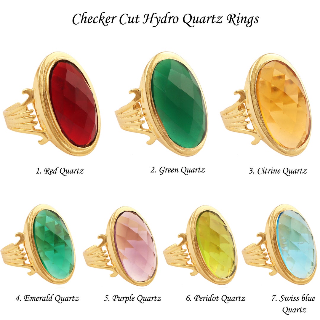 Quartz Ring, Checker Cut Hydro Quartz Gold Plated Adjustable Rings ...
