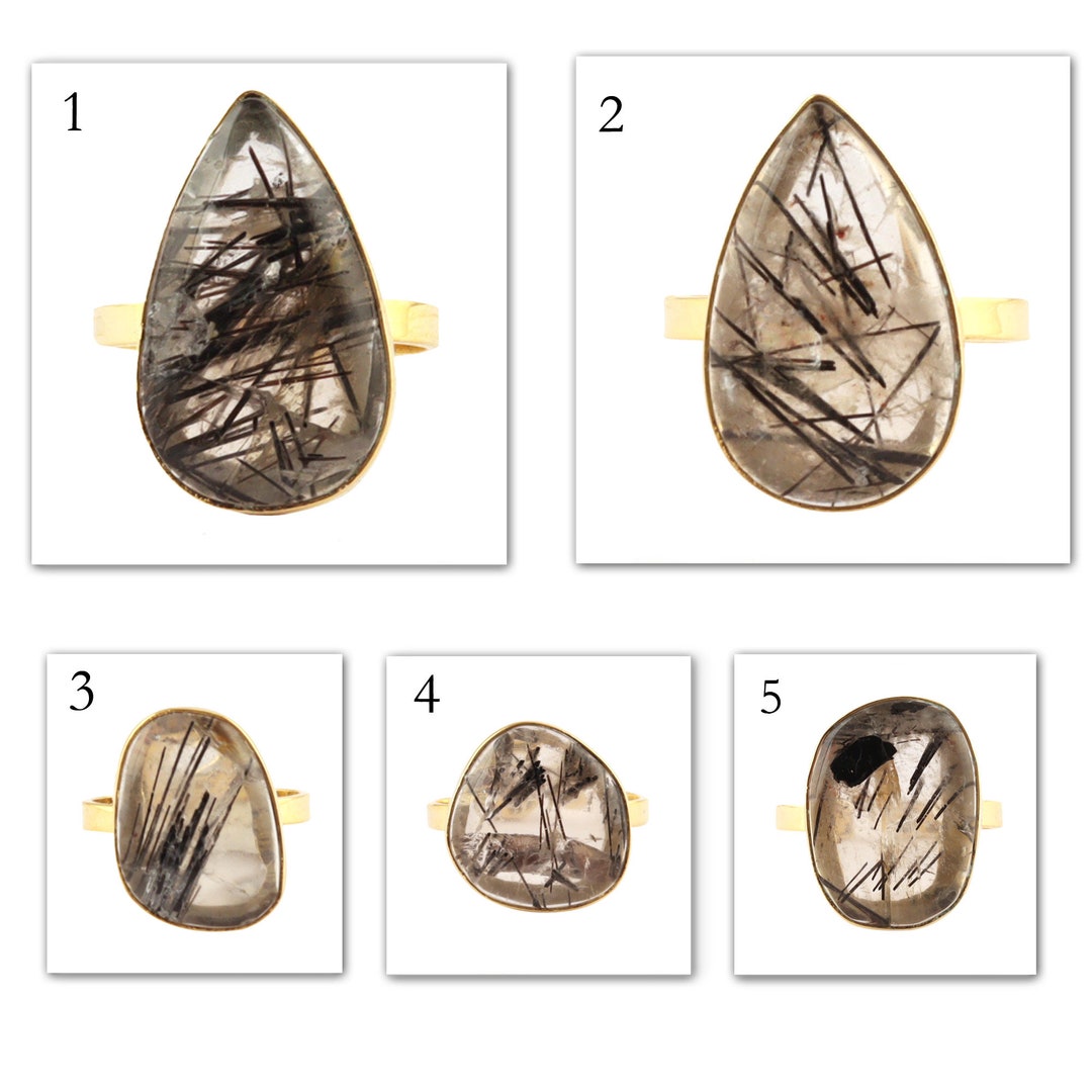 Black Rutile Rings, Natural Rutile Gold Plated Handmade Collet Set ...