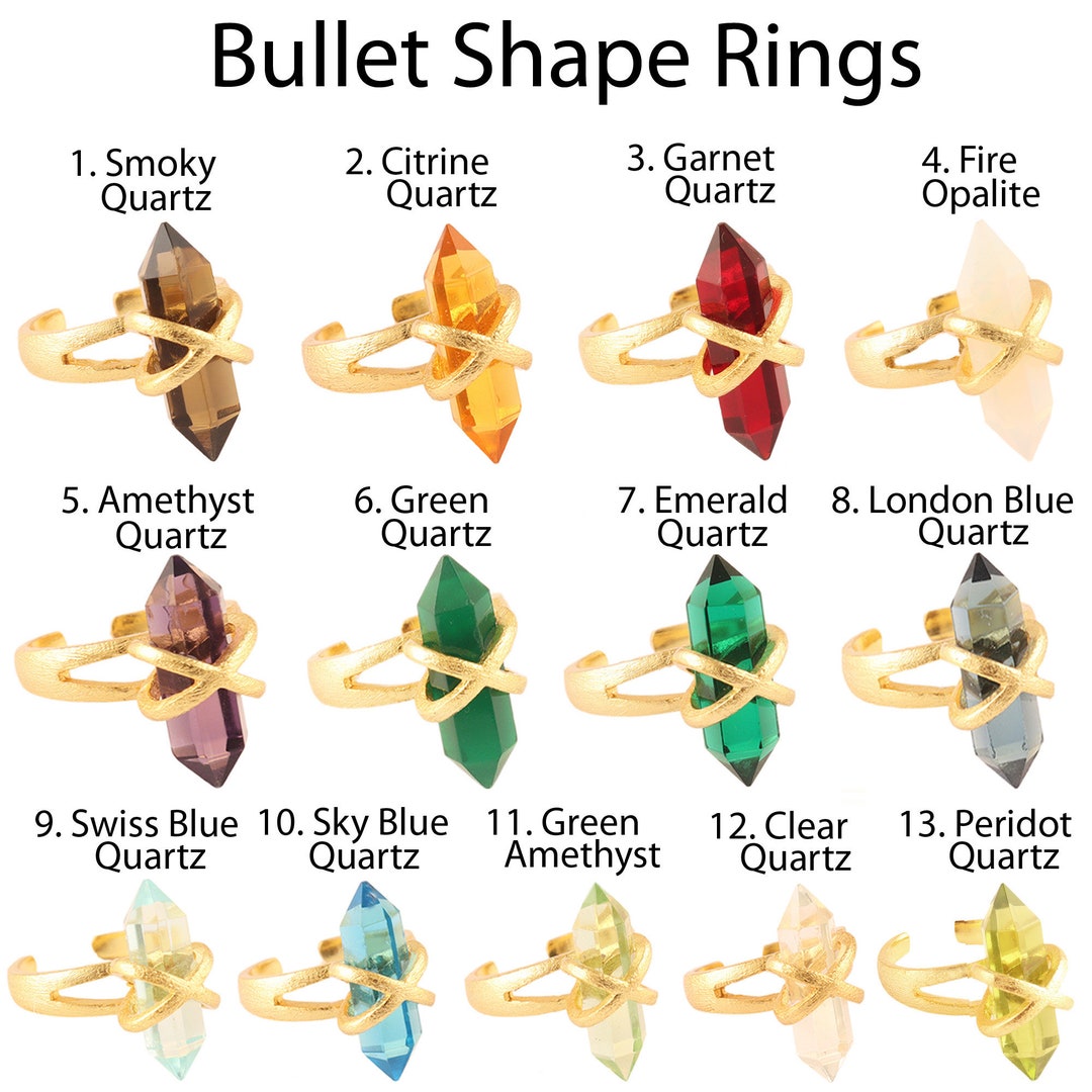 Gemstone Hydro Quartz Checker Cut Rings, Unique Bullet Gold Plated Ring ...