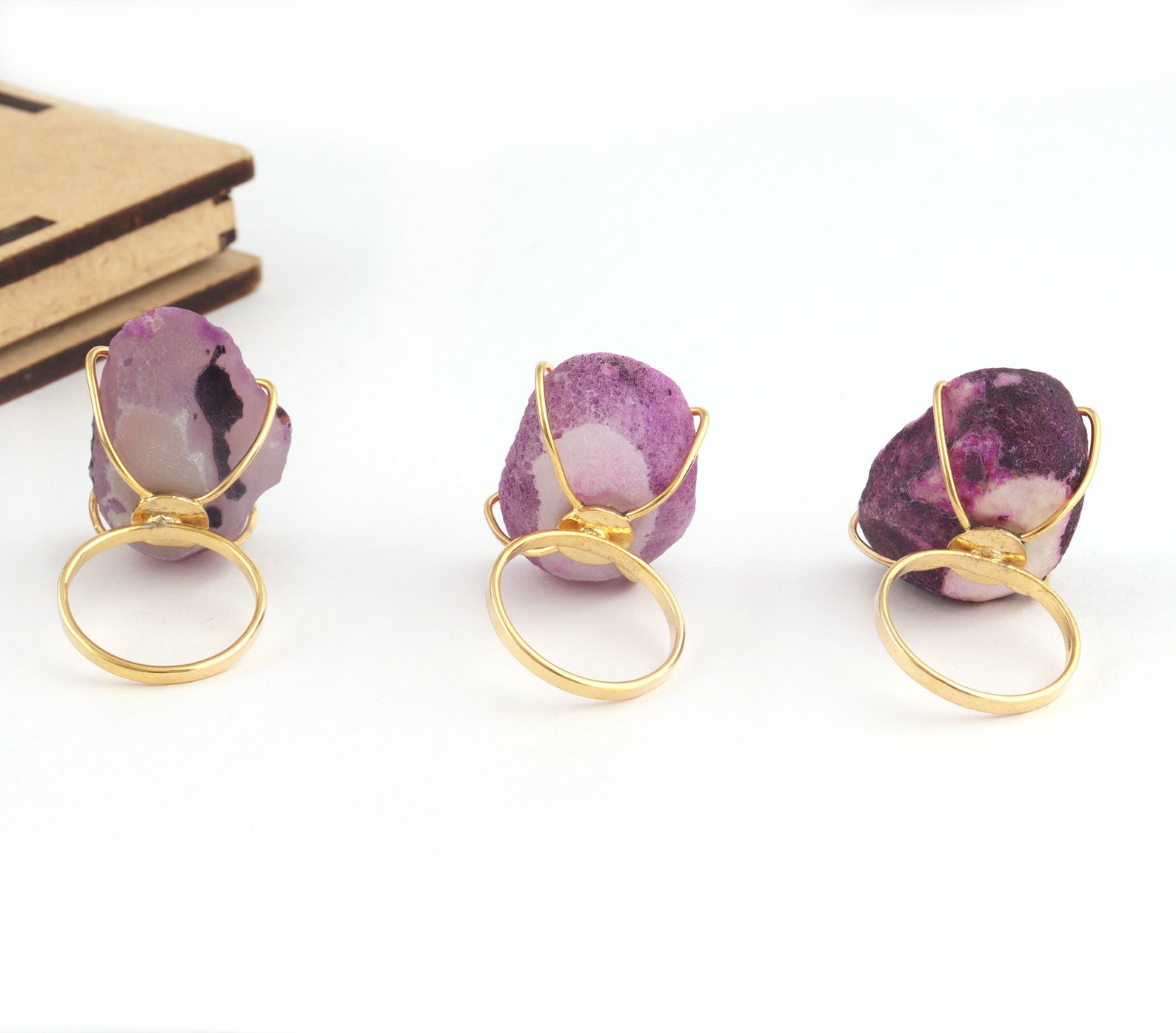 Big Size Geode Ring Pink Real Geode Druzy Gold Plated | Etsy