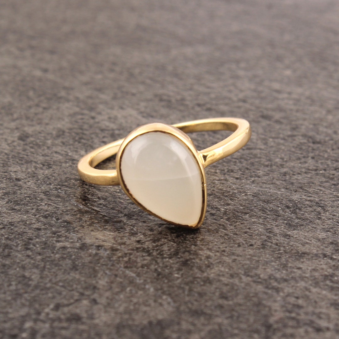 Dainty Pear Onyx Ring: Gold Plated Brass Gemstone Ring - Etsy