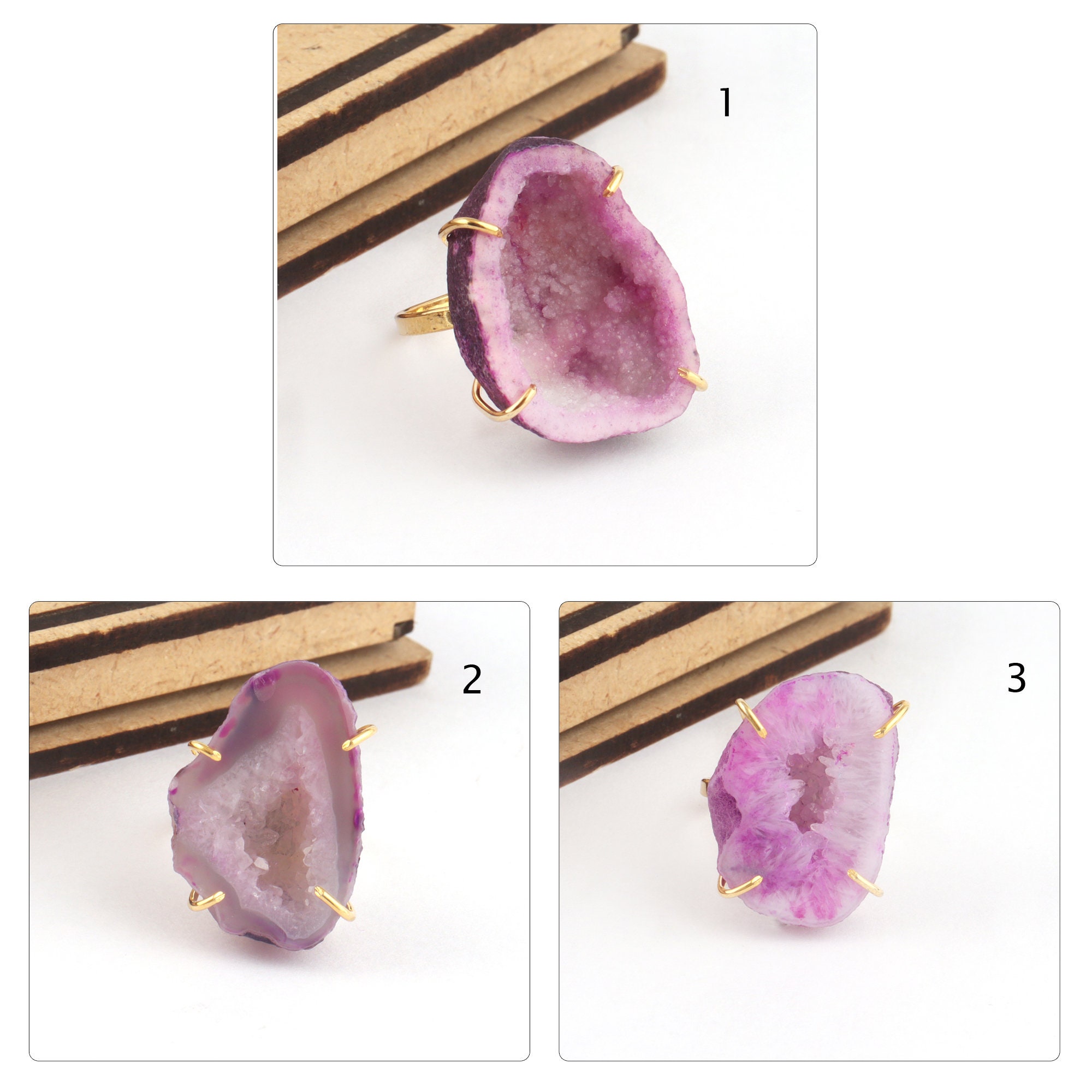 Big Size Geode Ring Pink Real Geode Druzy Gold Plated | Etsy