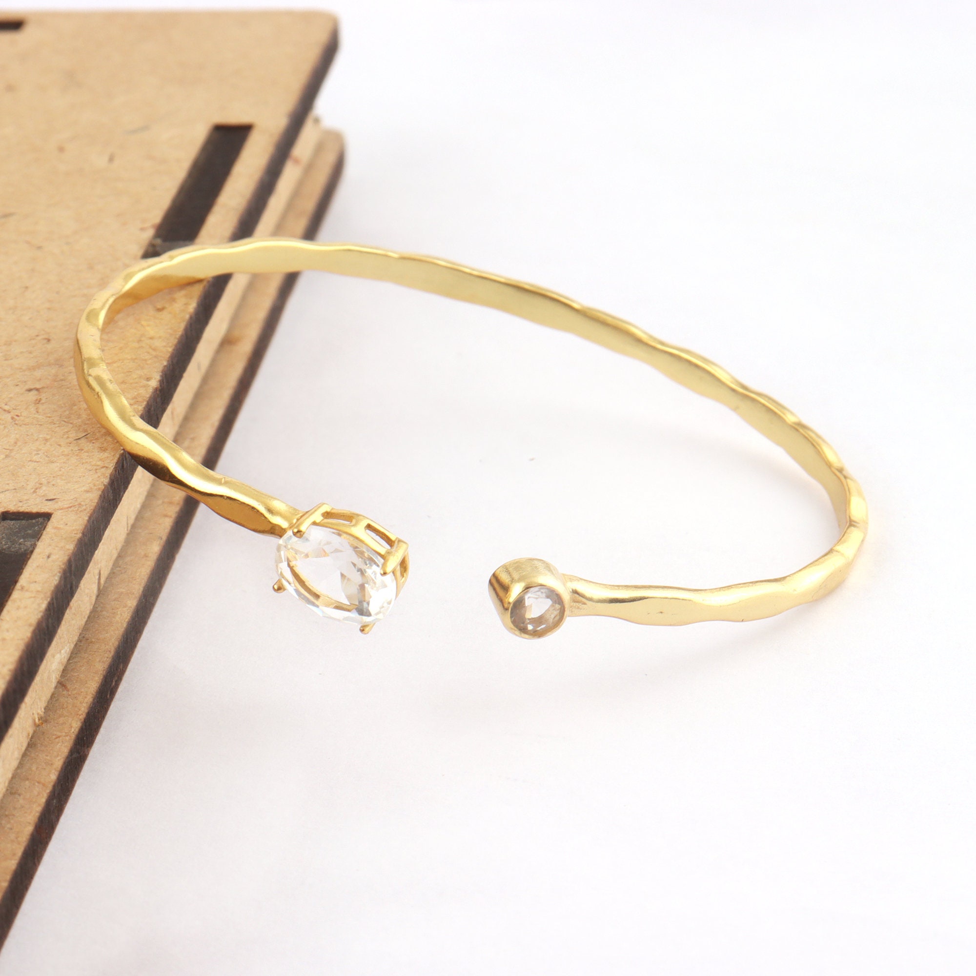 Brilliant Cut Oval Quartz Gold Plated Bangle Prong Set - Etsy