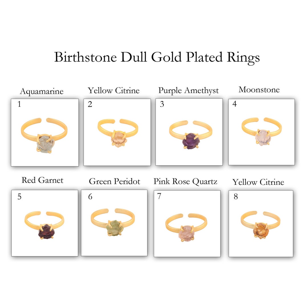 Raw Birthstone Ring Dull Gold Ring | Natural Gemstone Dull Gold Plated ...