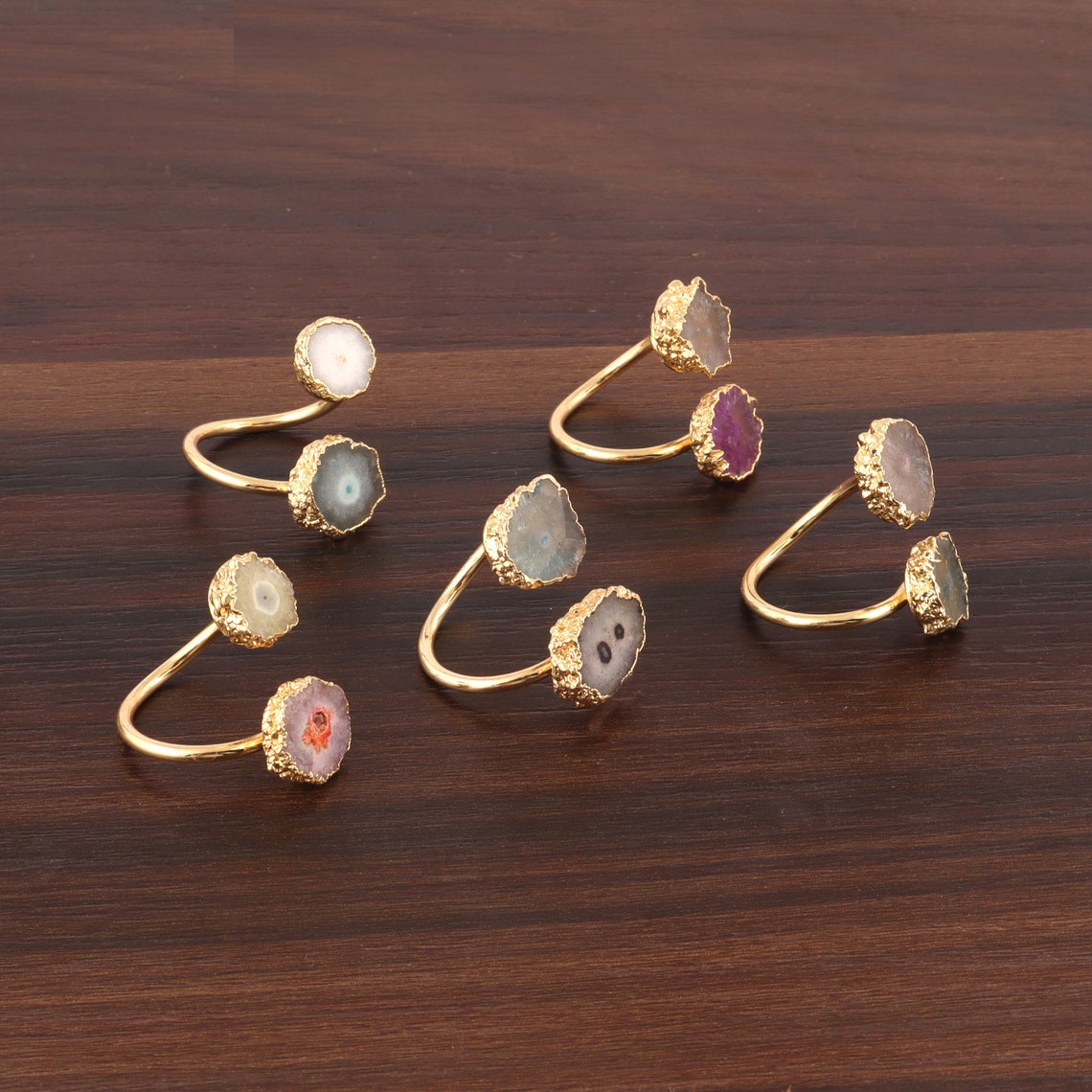 Solar Rings Natural Solar Quartz 24k Gold Plated Adjustable | Etsy
