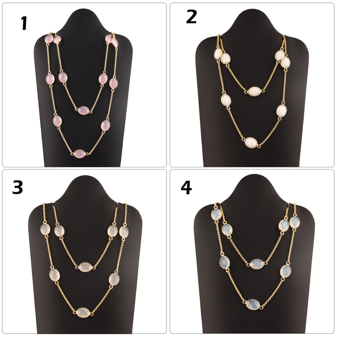 Gold Plated Hydro Quartz Layered Necklace: Oval Checker Cut Statement ...