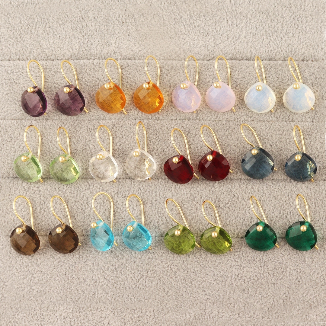 Gold Plated Quartz Trillion Hook Earrings: Dainty Gemstone Drops - Etsy