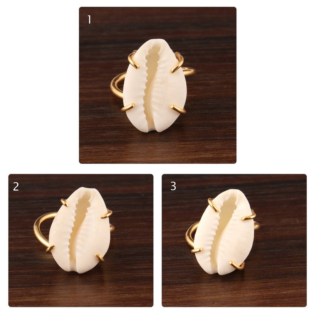 Cowrie Shell Ring, Cowry Shell Gold Plated Adjustable Rings, Shell ...