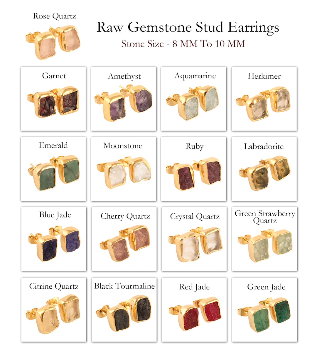 Buy Raw Gemstone Stud Earrings Natural Raw Gemstone Gold Plated Online ...