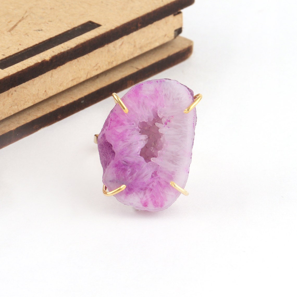 Big Size Geode Ring Pink Real Geode Druzy Gold Plated | Etsy
