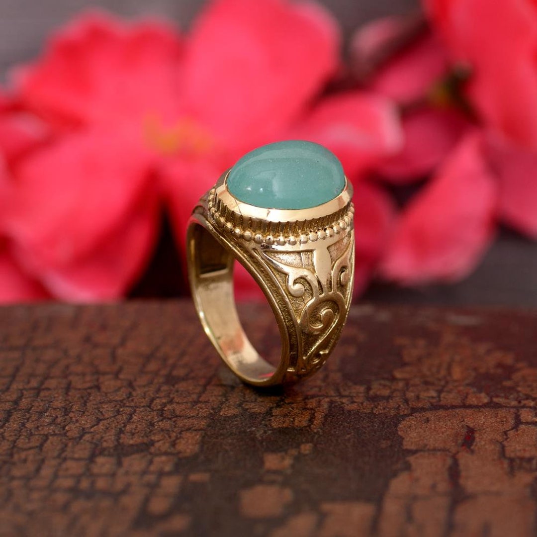 Vintage Green Aventurine Gold Ring for Women – Handmade Brass Jewelry ...
