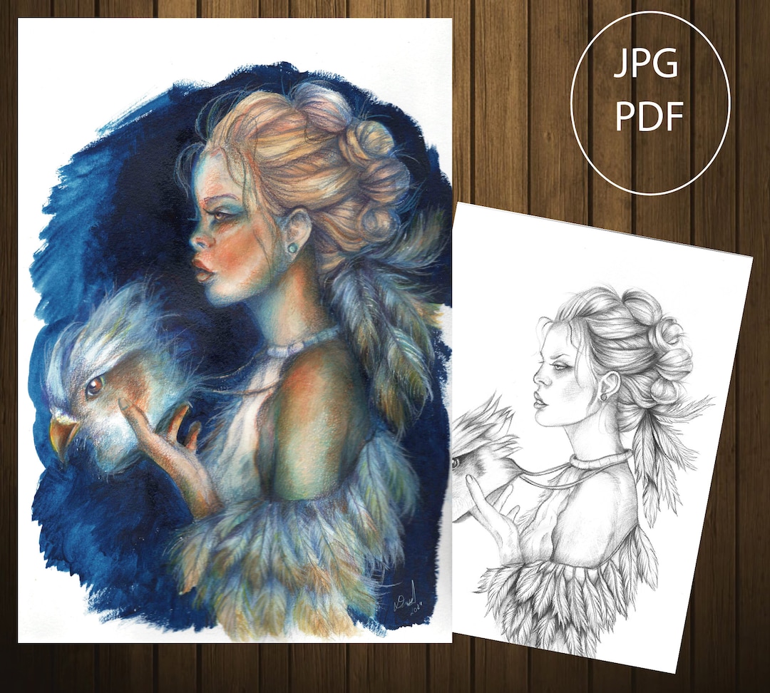 Woman With Bird Mask Coloring Page Pdf , Adult Coloring Pages ...