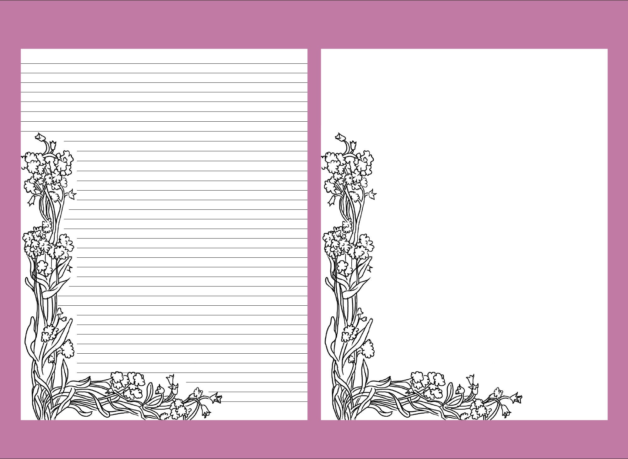 Coloring Flowers Letter Writing Paper Floral Letter Writing | Etsy