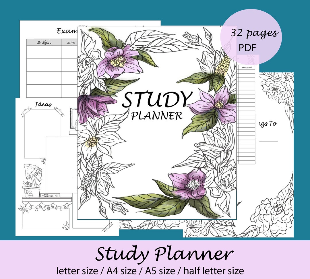 Printable Study Planner , Undated Academic Planner , 32 Coloring ...