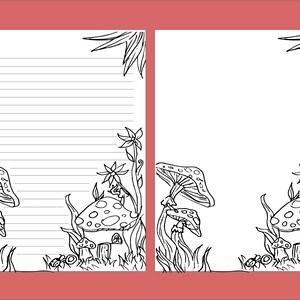 Coloring Mushroom Writing Paper Set ,nature Stationery Set Printable ...