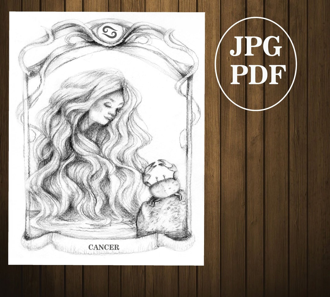 Cancer Zodiac Coloring Page , Grayscale Coloring Page Printable Pdf ...