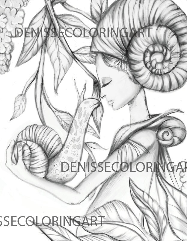 Grayscale Coloring Page Snail Fairy , Grayscale Adult Coloring Pages ...