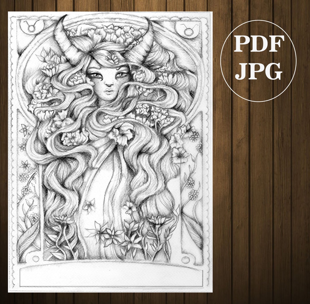 Taurus Zodiac Coloring Page , Grayscale Coloring Page Printable Pdf ...