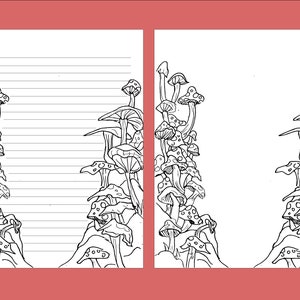 Coloring Mushroom Writing Paper Set ,nature Stationery Set Printable ...