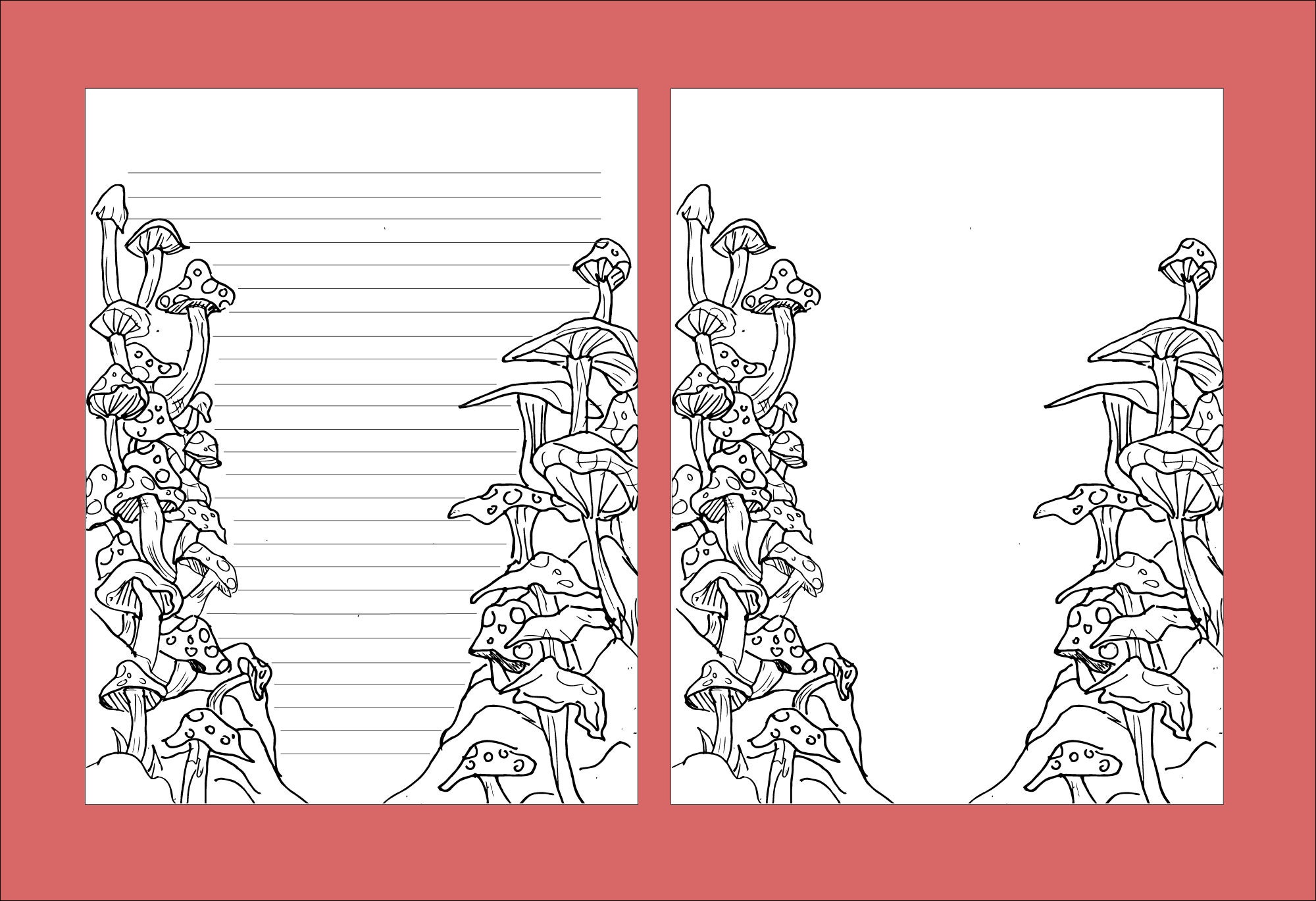 Coloring Mushroom Writing Paper Set ,nature Stationery Set Printable ...