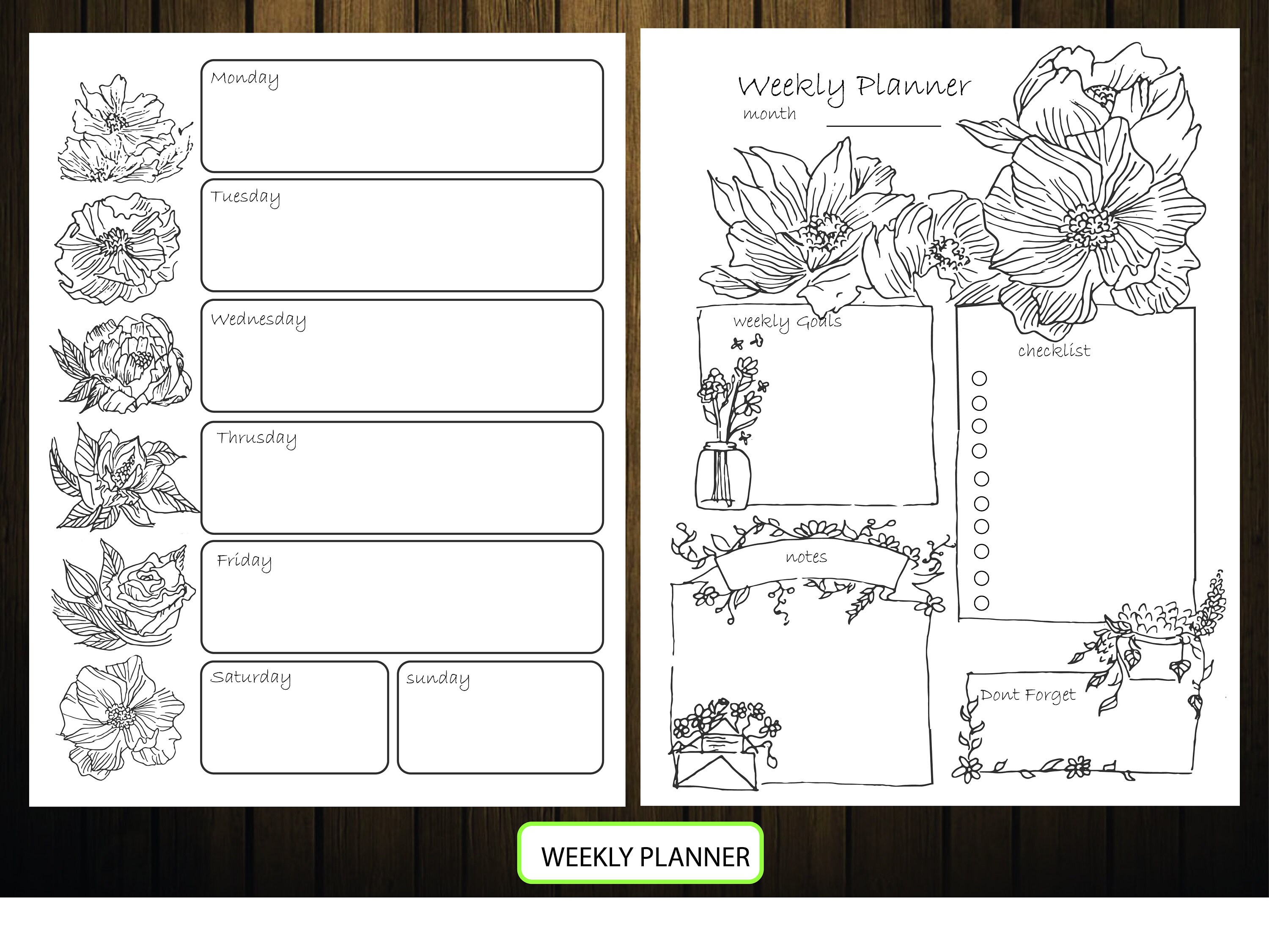 Printable Coloring Planner 2021 Perpetual Floral Planner | Etsy
