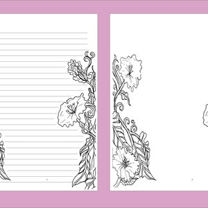 Botanical Floral Stationery Set , Printable Coloring Writing Paper ...