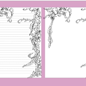 Botanical Floral Stationery Set , Printable Coloring Writing Paper ...