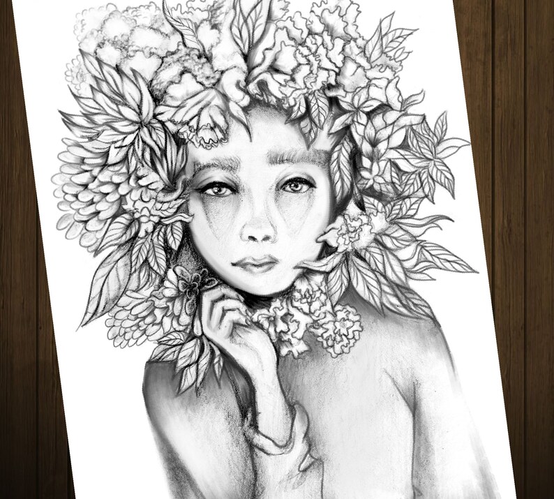 Coloring Pages For Adults Printable Fantasy Floral Girl Portrait