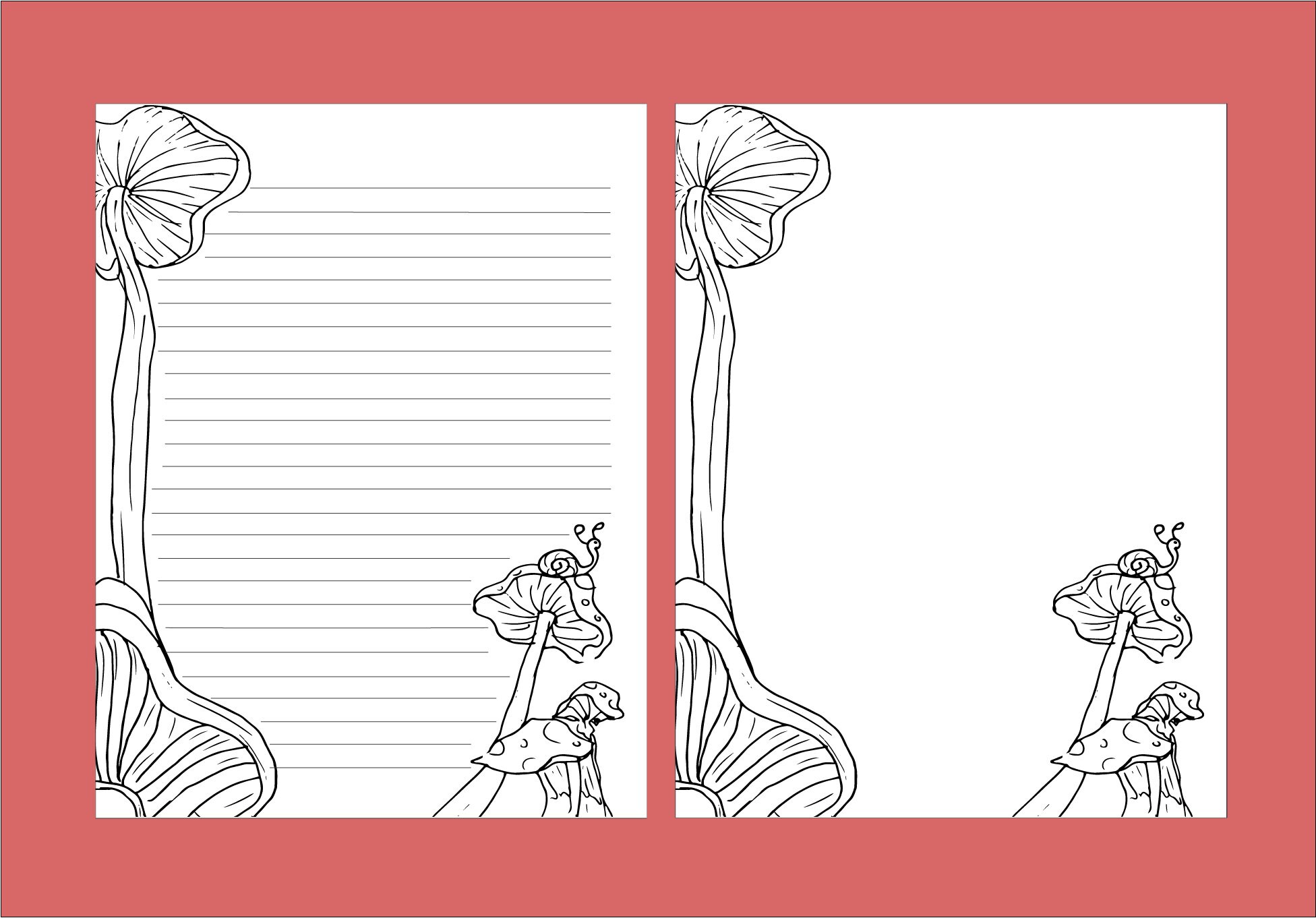 Coloring Mushroom Writing Paper Set ,nature Stationery Set Printable ...