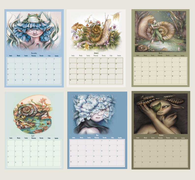 Fantasy Desk Calendar Printable , Illustrated Calendar 2024 , Cute Art ...