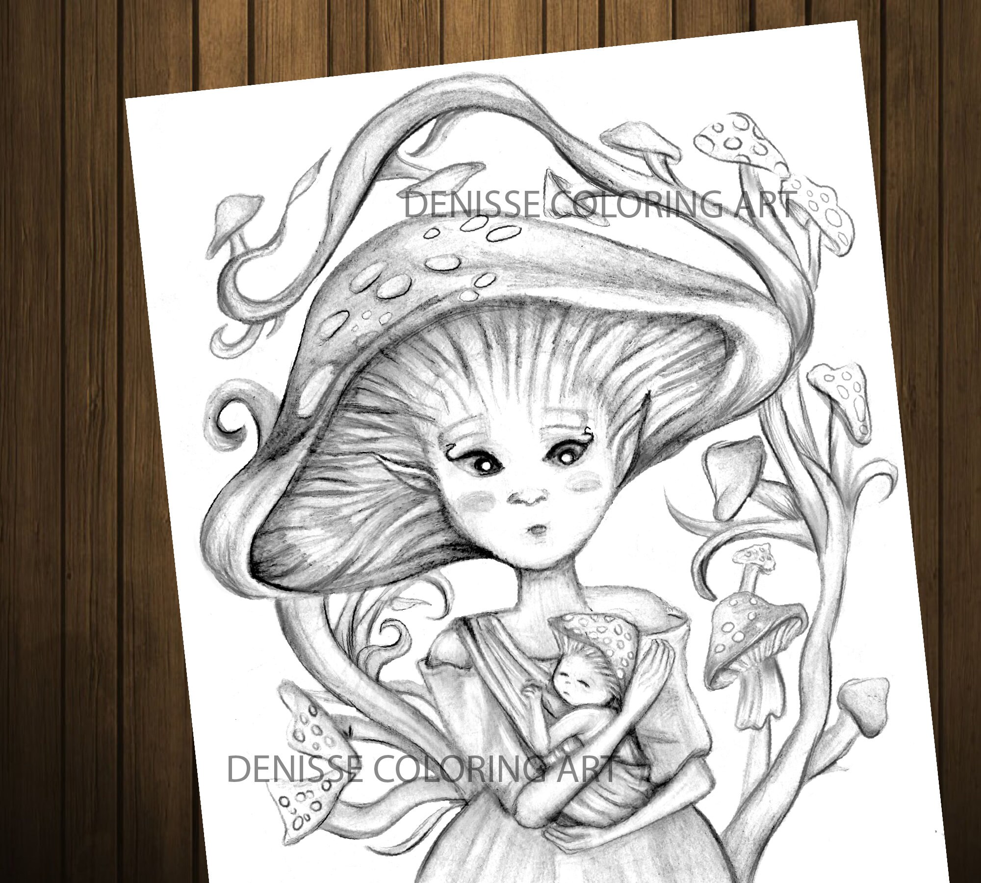 Mushroom Fairy Grayscale Coloring Page , Fantasy Coloring Page for ...