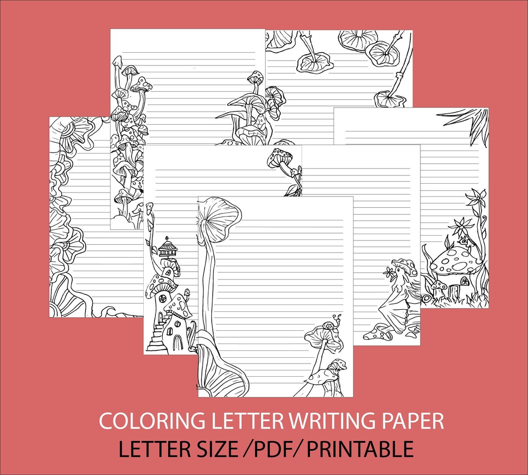 Coloring Mushroom Writing Paper Set ,nature Stationery Set Printable ...