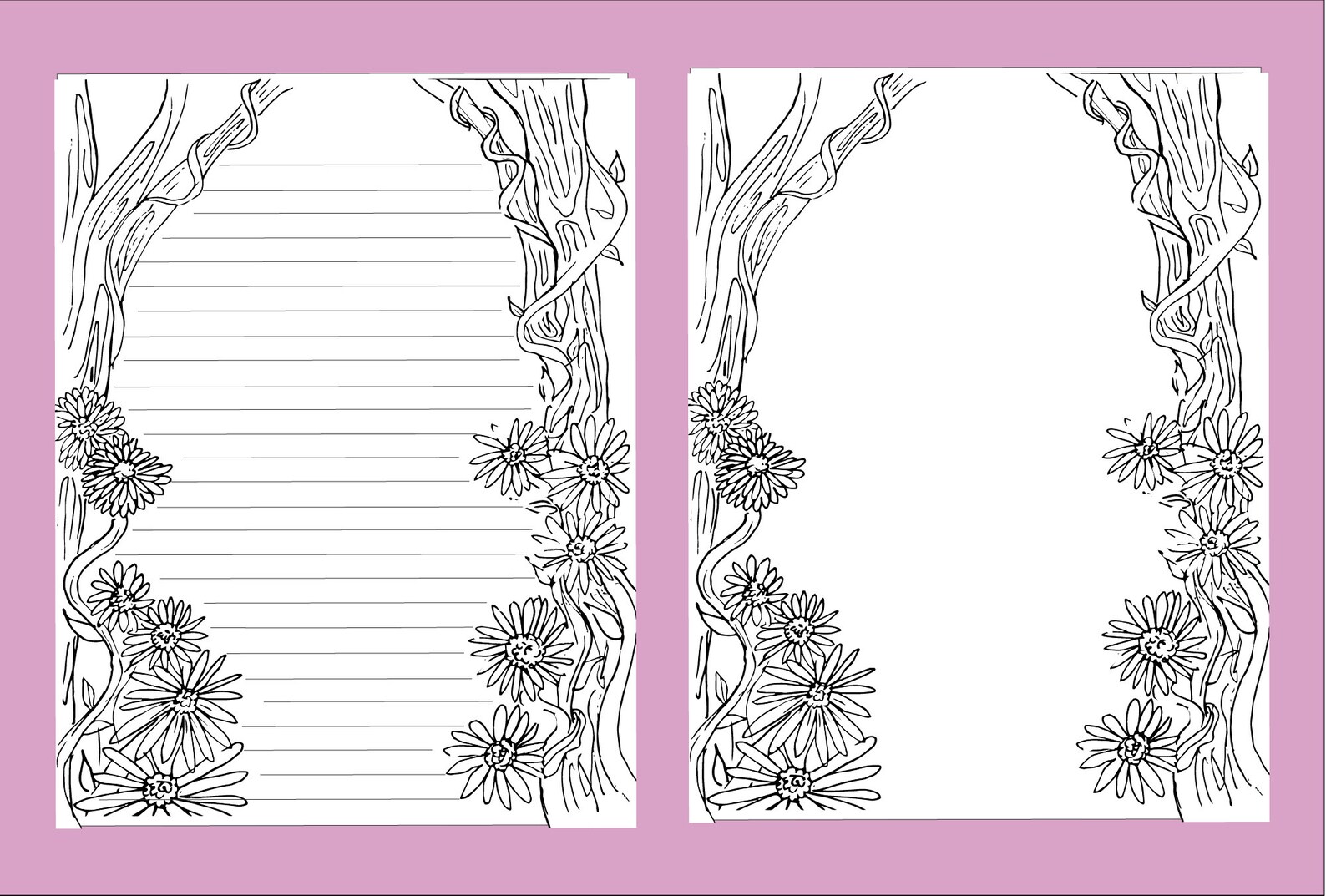 Botanical Floral Stationery Set Printable Coloring Writing - Etsy