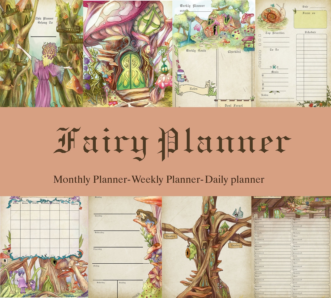 Fairy Planner Printable Pdf , Monthly Weekly Daily Planner , Fairytale ...