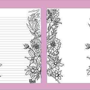 Botanical Floral Stationery Set , Printable Coloring Writing Paper ...