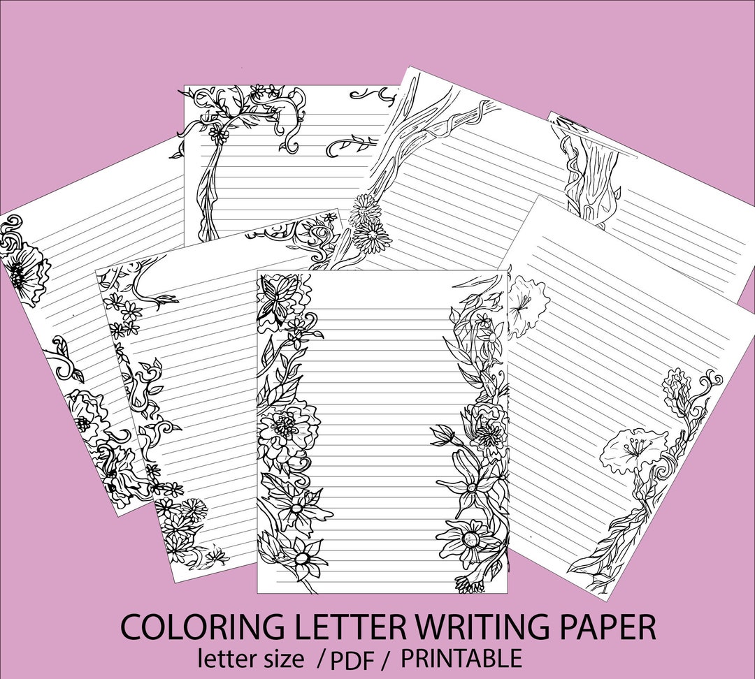 Botanical Floral Stationery Set , Printable Coloring Writing Paper ...