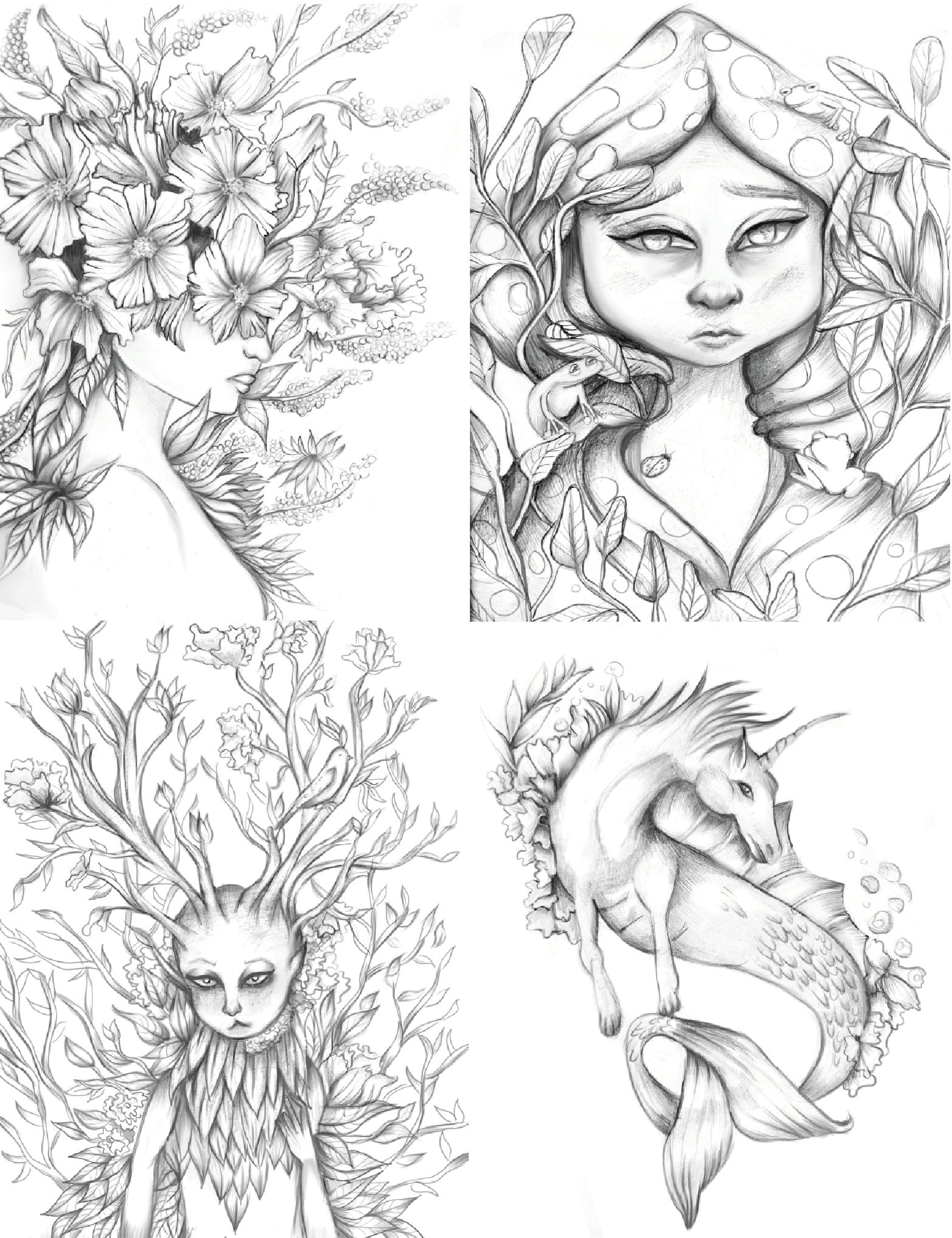 Mystical Creatures Coloring Book for Adult , Grayscale Fantasy Coloring ...