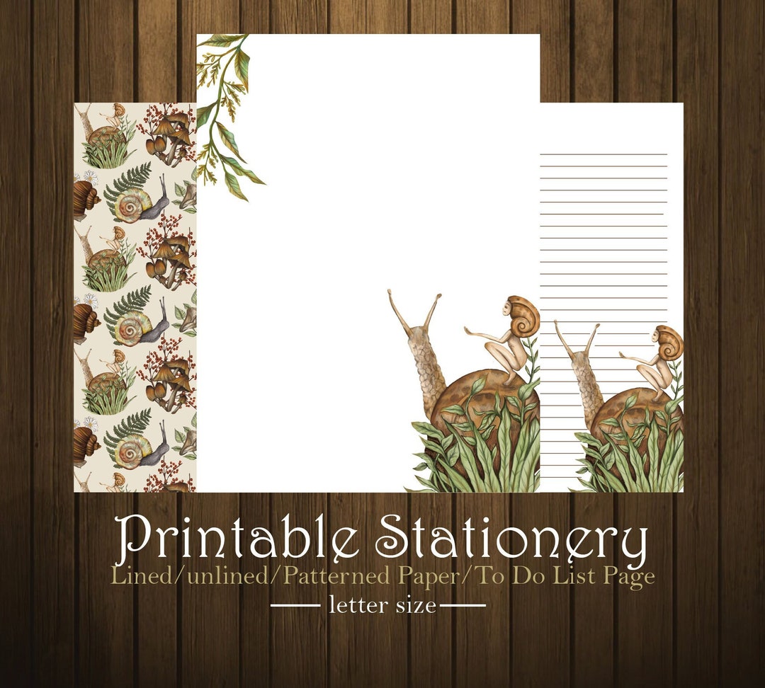 Snail Women Letter Writing Set , Printable Lined Unlined Note Paper ...